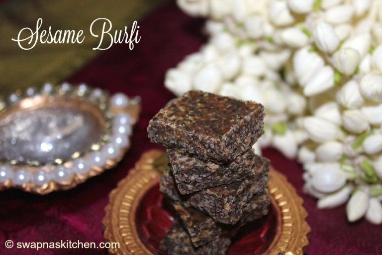Sesame Burfi / Sesame brittle recipe (using jaggery) | Swapna's Kitchen