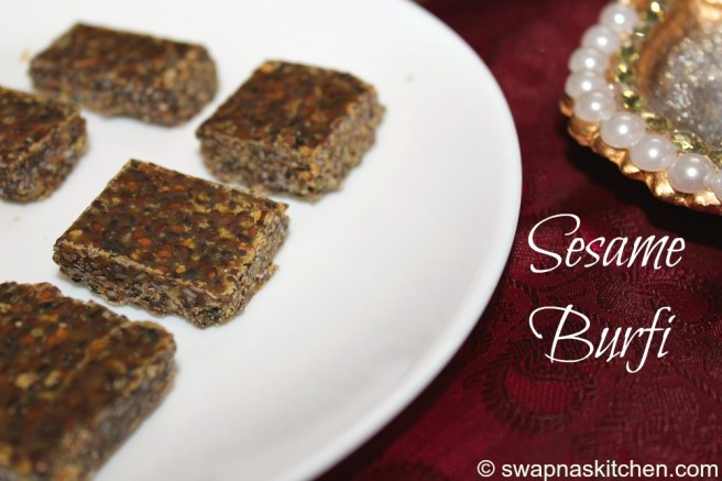 Sesame Burfi / Sesame brittle recipe (using jaggery) | Swapna's Kitchen